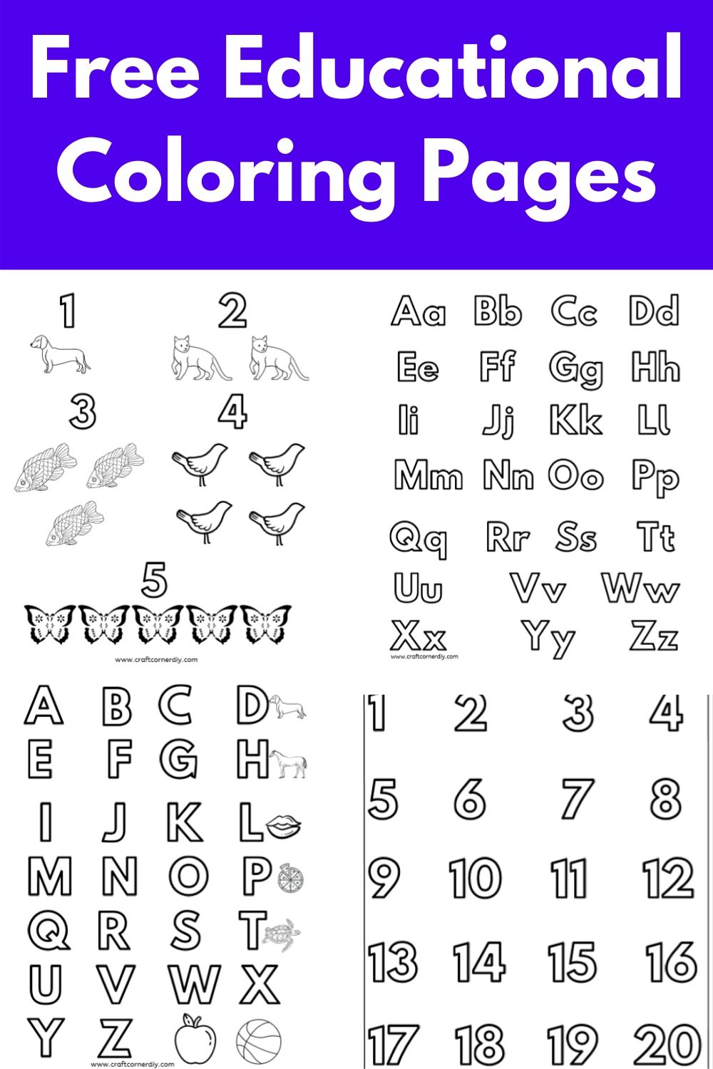 Free Alphabet And Number Educational Coloring Pages Craft Corner Diy